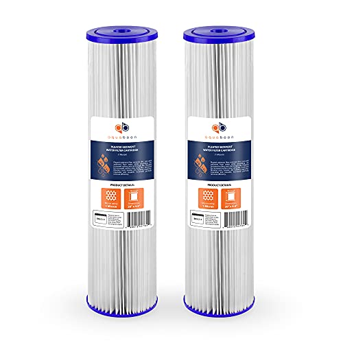 Aquaboon 1 Micron 20" x 4.5" Pleated Sediment Water Filter Replacement Cartridge | Whole House Sediment Filtration | Compatible with ECP5-BB, AP810-2, HDC3001, CP5-BB, SPC-45-1005, ECP1-20BB, 2-Pack