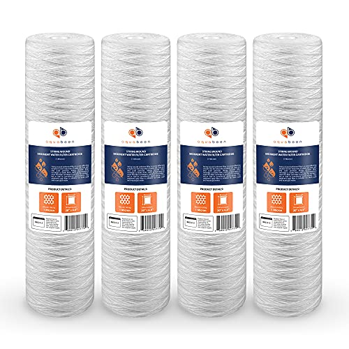 Aquaboon 1 Micron 20" x 4.5" String Wound Sediment Water Filter Cartridge | Whole House Sediment Filtration | Compatible with PC40-20, WP1BB20P, 355222-45, WPP-45200-01, WPP-45200-01, 84650, 4-Pack