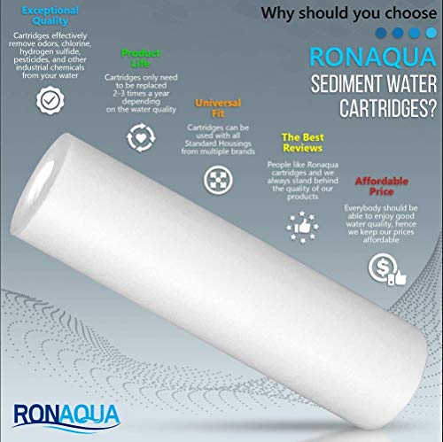 5 Micron Sediment Water Filter Cartridge 10"x 2.5", Four Layers of Filtration, Removes Sand, Dirt, Silt, Rust, Made from Polypropylene for any RO Units or Whole House Water Filtration Systems 6 Pack