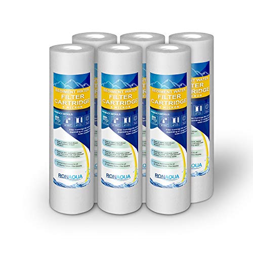 5 Micron Sediment Water Filter Cartridge 10"x 2.5", Four Layers of Filtration, Removes Sand, Dirt, Silt, Rust, Made from Polypropylene for any RO Units or Whole House Water Filtration Systems 6 Pack