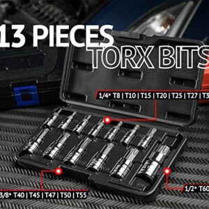 EPAuto Torx Bit Socket Set, Star Socket T8-T60, Cr-V, 13 Pieces