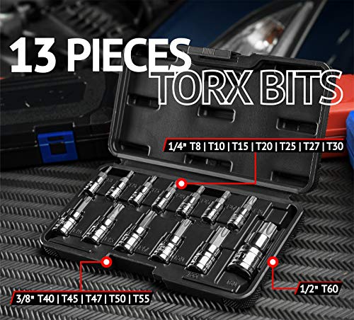 EPAuto Torx Bit Socket Set, Star Socket T8-T60, Cr-V, 13 Pieces