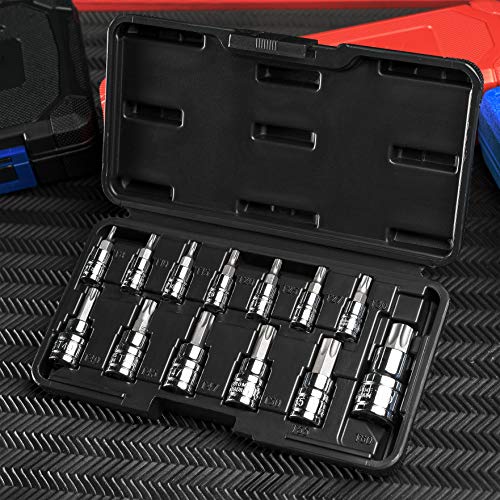 EPAuto Torx Bit Socket Set, Star Socket T8-T60, Cr-V, 13 Pieces