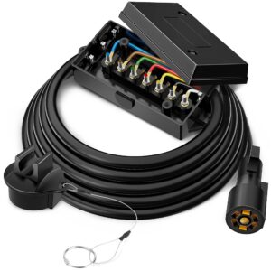 mictuning heavy duty 7 way plug inline trailer cord with 7 gang junction box - 8 feet, weatherproof