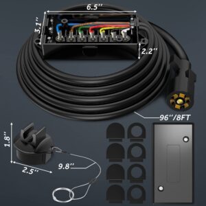 MICTUNING Heavy Duty 7 Way Plug Inline Trailer Cord with 7 Gang Junction Box - 8 Feet, Weatherproof