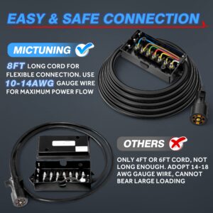 MICTUNING Heavy Duty 7 Way Plug Inline Trailer Cord with 7 Gang Junction Box - 8 Feet, Weatherproof