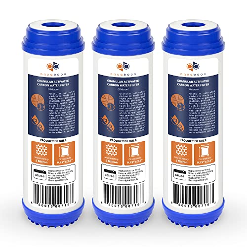 Aquaboon 5 Micron 10"x2.5" Granular Activated Carbon Water Filter Replacement | Universal Coconut Shell GAC Cartridge | Compatible with C-10, WFPFC9001, AP117, GAC-10, FXUTC, D-20A, GAC1 3-Pack