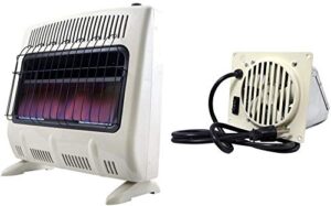 mr. heater 30,000 btu vent free blue flame natural gas heater (1000 sq.ft. range) with blower fan kit