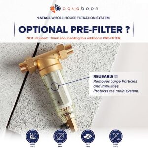 Whole House Water Filter System Housing 10 x 4.5" for Well Water - w/Wrench, Bracket & Pressure Gauge & Release (1" Port) and Pleated Water Filter - Compatible with DuPont WFHD13001B, Omnifilter BF7