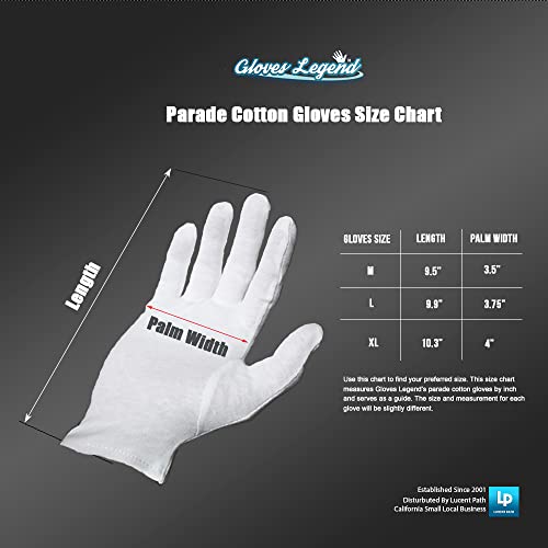 3 Pairs (6 Gloves) - Gloves Legend - 100% Cotton White Marching Band Parade Formal Dress Costume Gloves For Men - Size Large