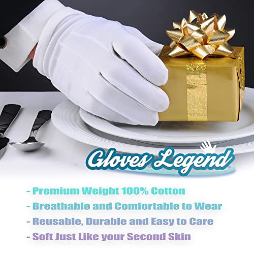 3 Pairs (6 Gloves) - Gloves Legend - 100% Cotton White Marching Band Parade Formal Dress Costume Gloves For Men - Size Large