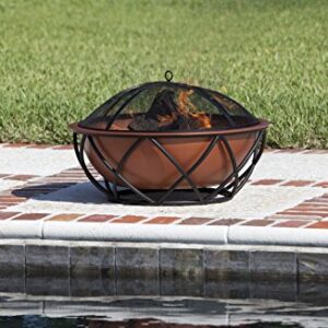 Fire Sense 62241 Fire Pit Barzelonia Copper-Look Wood Burning Lightweight Portable Outdoor Firepit Backyard Fireplace Camping Bonfire Included Screen Lift Tool & Cooking Grate - Round - 26"