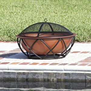 Fire Sense 62241 Fire Pit Barzelonia Copper-Look Wood Burning Lightweight Portable Outdoor Firepit Backyard Fireplace Camping Bonfire Included Screen Lift Tool & Cooking Grate - Round - 26"