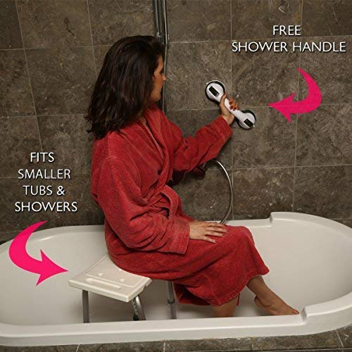 Dr Maya’s Adjustable Shower Chair with Free Grab Bar | Plastic Chair Bath Seat, Bathroom Chair | Shower Stool for Inside Shower | Handicap Shower Chair | Inside Shower Seat Bench, 300 Lb Capacity