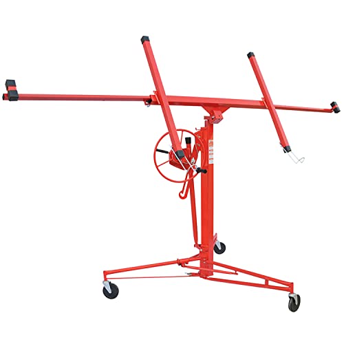 Drywall Lift 11' Drywall Panel Hoist Construction Rolling Caster Wheel Lockable Tool Jack Lifter Jack Drywall Lift Construction Tools (Red)