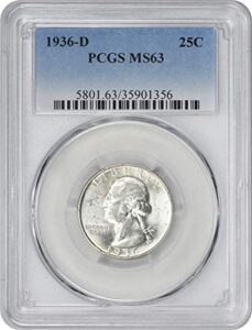 1936-d washington quarter, ms63, pcgs