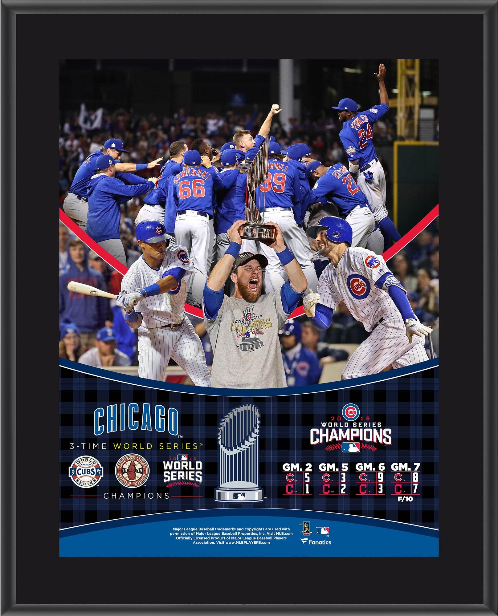 Chicago Cubs 2016 MLB World Series Champions 10.5" x 13" Sublimated Plaque - MLB Player Plaques and Collages