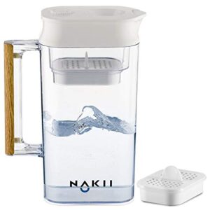 nakii water filter pitcher - long lasting 150 gallons, supreme fast filtration and purification technology, removes chlorine, metals & fluoride for clean tasting drinking water, wqa certified,