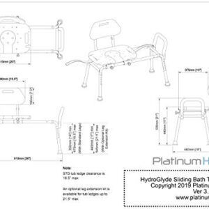 Sliding Shower Chair HydroGlyde Premium Heavy Duty, Padded Bathtub Transfer Bench with Cut Out Seat, for Bath Tub, Adjustable Legs, and Safety Belt, Quick Tool-Less Assembly, Blue