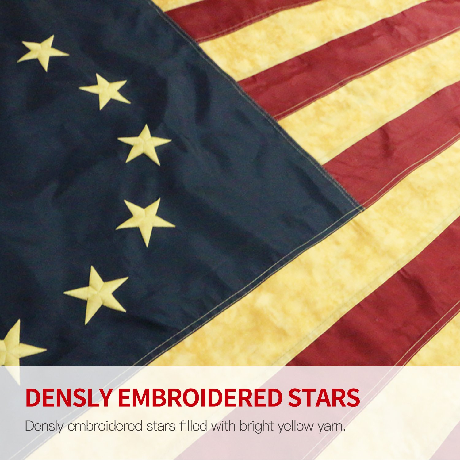 ANLEY Vintage Style Tea Stained Betsy Ross Flag 3x5 Foot Nylon - Embroidered Stars and Sewn Stripes - 4 Rows of Lock Stitching - Antiqued Early USA Banner Flags with Brass Grommets 3 X 5 Ft