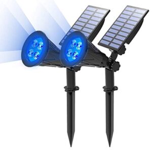 t-sun blue solar spot lights outdoor, led solar landscape spotlights waterproof auto turn on/off solar lights adjustable solar garde lights for tree, patio, yard, driveway, pool area(blue-2 pack)