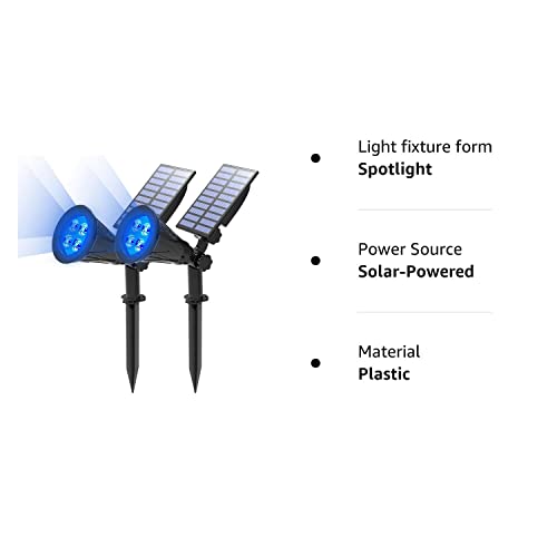 T-SUN Blue Solar Spot Lights Outdoor, LED Solar Landscape Spotlights Waterproof Auto Turn ON/Off Solar Lights Adjustable Solar Garde Lights for Tree, Patio, Yard, Driveway, Pool Area(Blue-2 Pack)