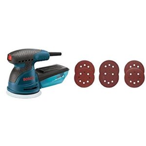 bosch ros20vsc random orbit sander with carrying bag, 5-inch, blue, with 6-pack sanding discs