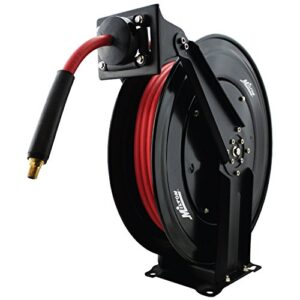 milton 2760-50d - steel dual arm auto-retractable air hose reel, 3/8" x 50 ft. rubber hose - 300 max psi , black