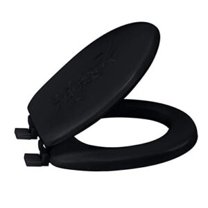 bath bliss extra soft standard round toilet seat | decorative vinyl lid | fits 16.5” seats | adjustable quick screw attach non-slip hinges | bathroom | black