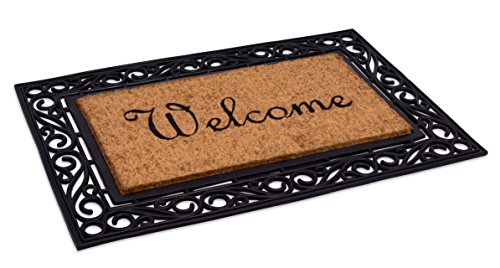 BirdRock Home Classic Welcome Brush Coir Doormat with Black Rubber Scroll Border, 24 x 36 Inch - Elegant Design