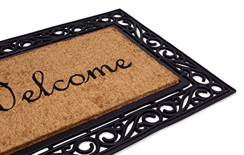 BirdRock Home Classic Welcome Brush Coir Doormat with Black Rubber Scroll Border, 24 x 36 Inch - Elegant Design