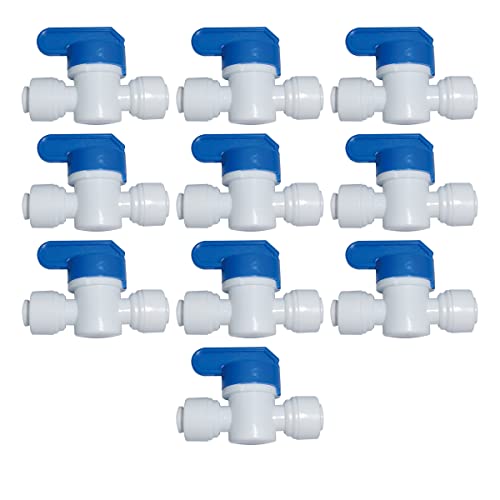 YZM 1/4" OD Tube Quick Connect Equal Diameter Shut Off Valve Switch Reverse Osmosis System Water Purifier Fitting,10 Pcs