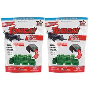 tomcat 2-pack mouse killer i (kid and dog resistant refillable mouse bait station, bag w/ 32 bait blocks)