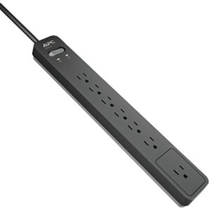 apc surge protector power strip, pe76, 1440 joule, flat plug, 7 outlet strip black