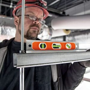 Klein Tools 935R Level, 9-Inch Magnetic Aluminum Torpedo Level with 0/45/90 Degree Vials and V-groove, Tapered Nose