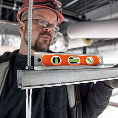 Klein Tools 935R Level, 9-Inch Magnetic Aluminum Torpedo Level with 0/45/90 Degree Vials and V-groove, Tapered Nose