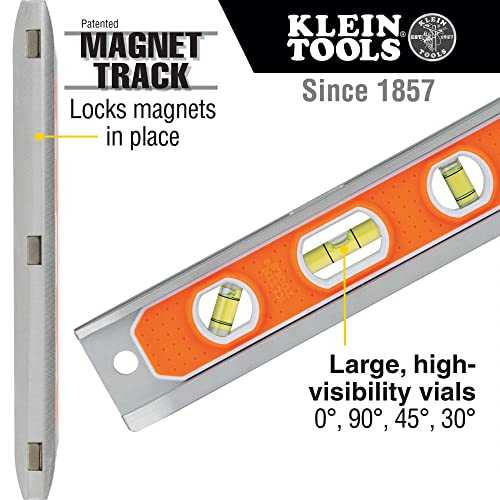 Klein Tools 935R Level, 9-Inch Magnetic Aluminum Torpedo Level with 0/45/90 Degree Vials and V-groove, Tapered Nose