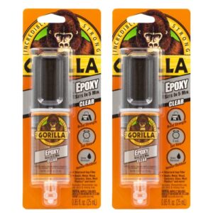 gorilla 2 part epoxy, 5 minute set, .85 ounce syringe, clear, (pack of 2)