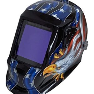 Instapark ADF Series GX990T Solar Powered Auto Darkening Welding Helmet with 4 Optical Sensors, 3.94" X 3.86" Viewing Area and Adjustable Shade Range #5 - #13 American Eagle