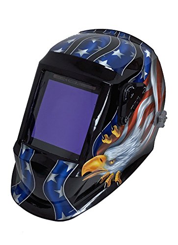 Instapark ADF Series GX990T Solar Powered Auto Darkening Welding Helmet with 4 Optical Sensors, 3.94" X 3.86" Viewing Area and Adjustable Shade Range #5 - #13 American Eagle