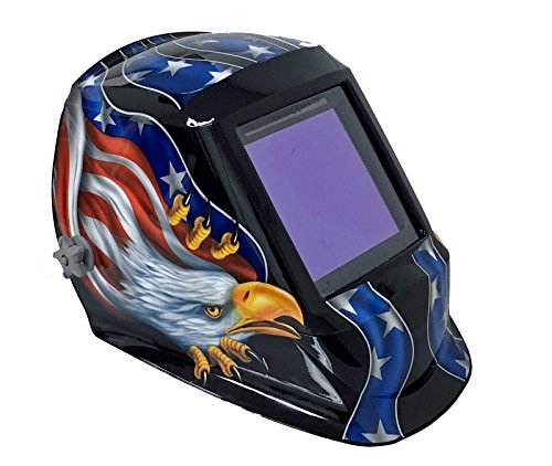 Instapark ADF Series GX990T Solar Powered Auto Darkening Welding Helmet with 4 Optical Sensors, 3.94" X 3.86" Viewing Area and Adjustable Shade Range #5 - #13 American Eagle