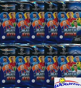 2016/2017 topps match attax champions league soccer lot of (10) factory sealed foil packs with 60 cards ! look for top stars including ronaldo, messi, neymar, suarez & more