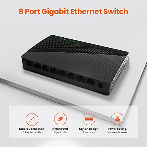 Tenda SG108, 8-Port Gigabit Ethernet Switch, Unmanaged Network Hub, Ethernet Splitter, Plug & Play, Shielded Ports & Plastic Case, Desktop/ Wall-Mount, Fan-less, Limited Lifetime Protection