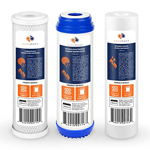 3-PACK of Reverse Osmosis Carbon Block (CTO),Sediment & Granular Activated Carbon (GAC) Water Filters by AQUABOON|Universal 5 Micron 10 inch Cartridges|COMPATIBLE WITH: DWC30001,WFPFC8002,FXWTC,WHEF-W