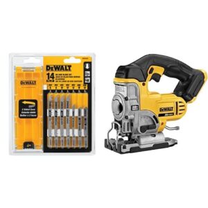 dewalt dw3742c 14-piece t-shank jig saw blade set with case and dewalt dcs331b 20-volt max li-ion jig saw (tool only), yellow