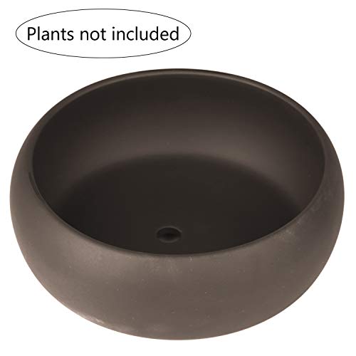 MyGift 7 Inch Round Unglazed Brown Ceramic Plant Pot with Drainage Hole, Small Shallow Planter Bowl for Succulent, Cactus and Fillers