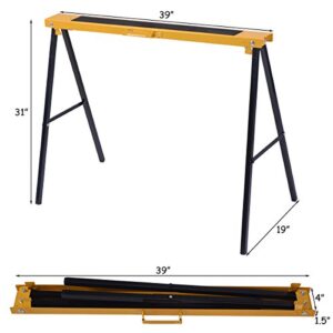 Goplus Saw Horses 2 Pack Folding, Portable Sawhorse with Fast Open Legs, Convenient Handle. Heavy Duty Steel Sawhorse for Woodworking, Carpenters, Contractors, Fully Assembled