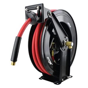 milton 2780-50d - steel dual arm auto-retractable air hose reel, 1/2" x 50 ft. rubber hose - 300 max psi