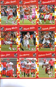 2016 donruss football kansas city chiefs team set of 14 cards: alex smith(#143), jamaal charles(#144), charcandrick west(#145), jeremy maclin(#146), travis kelce(#147), derrick johnson(#148), eric berry(#149), marcus peters(#150), len dawson(#151), chris