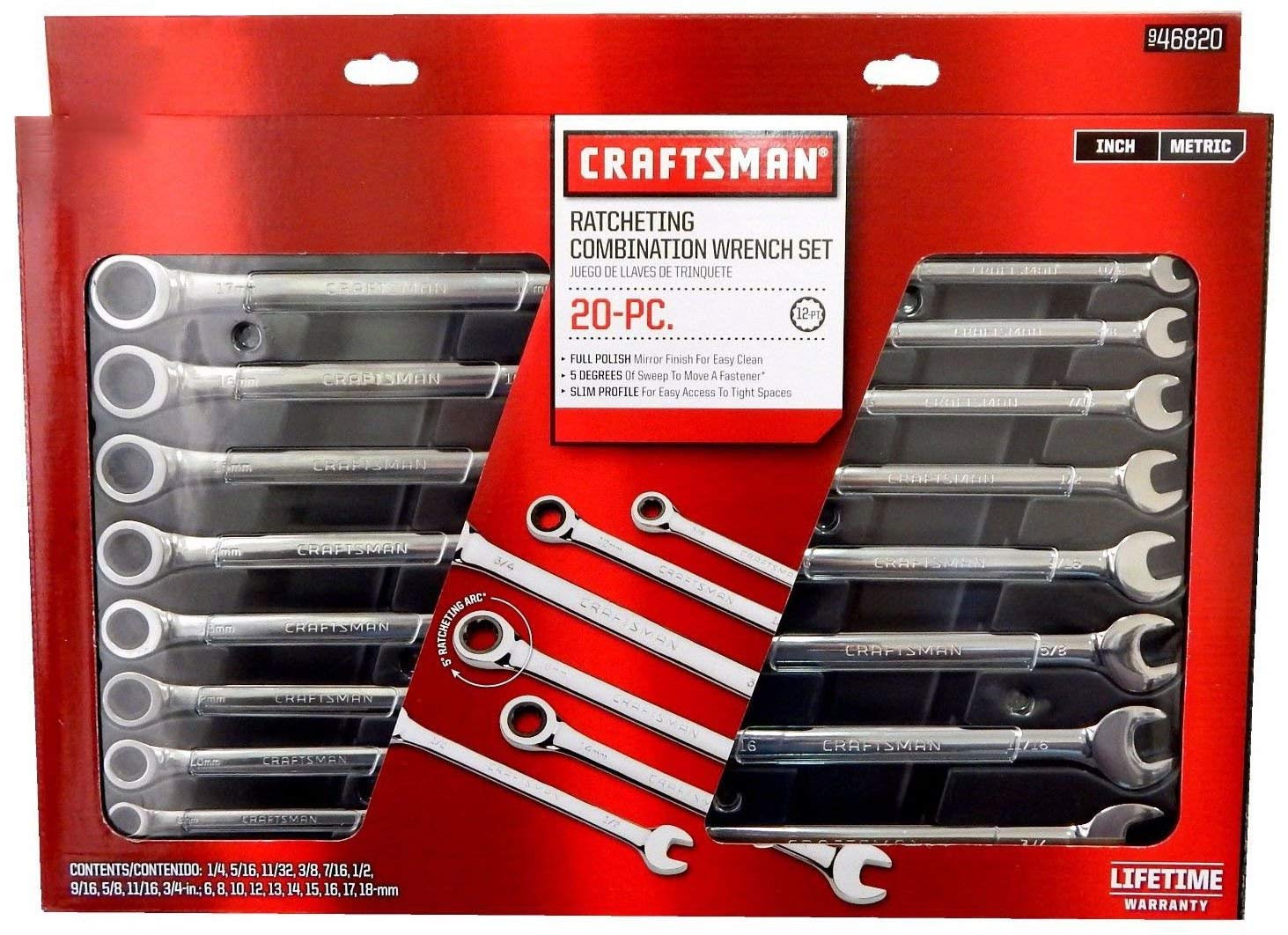 Craftsman 20 pc Combination Ratcheting Wrench Set Metric MM & Standard SAE